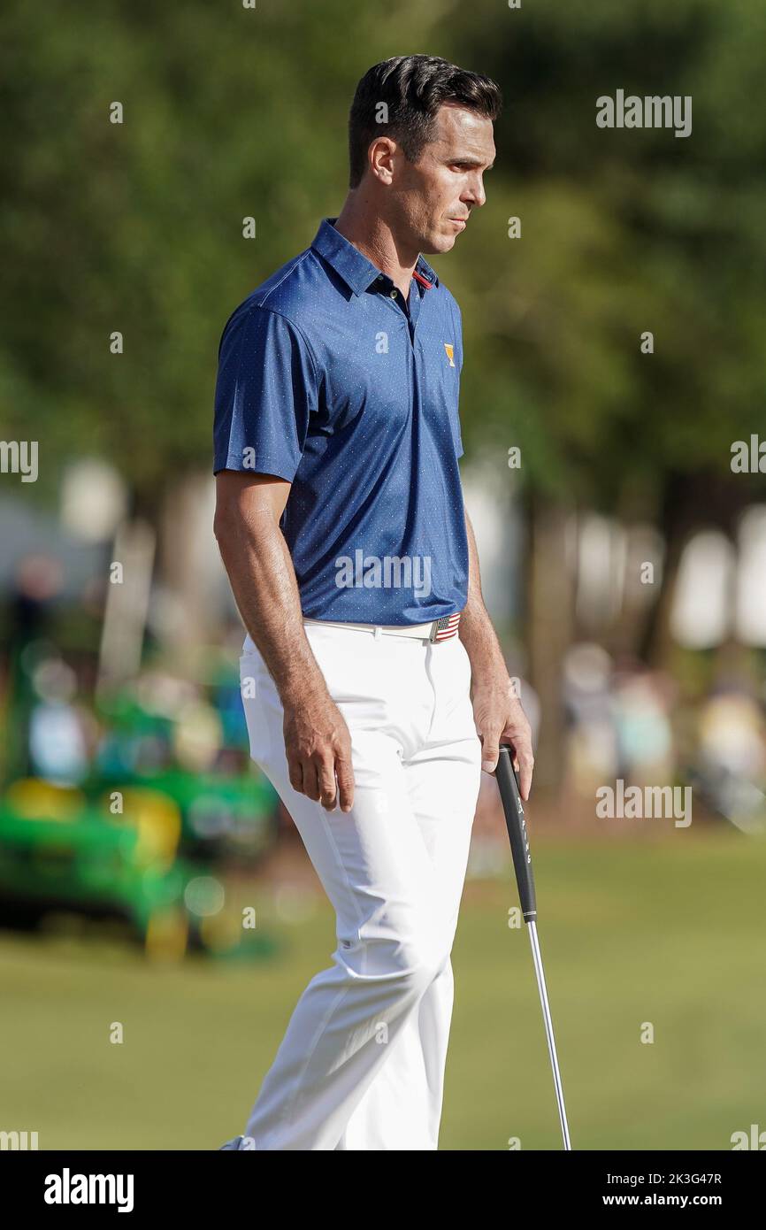 Charlotte, North Carolina, USA. 24th Sep, 2022. Billy Horschel lines up a putt on the 15th green ...