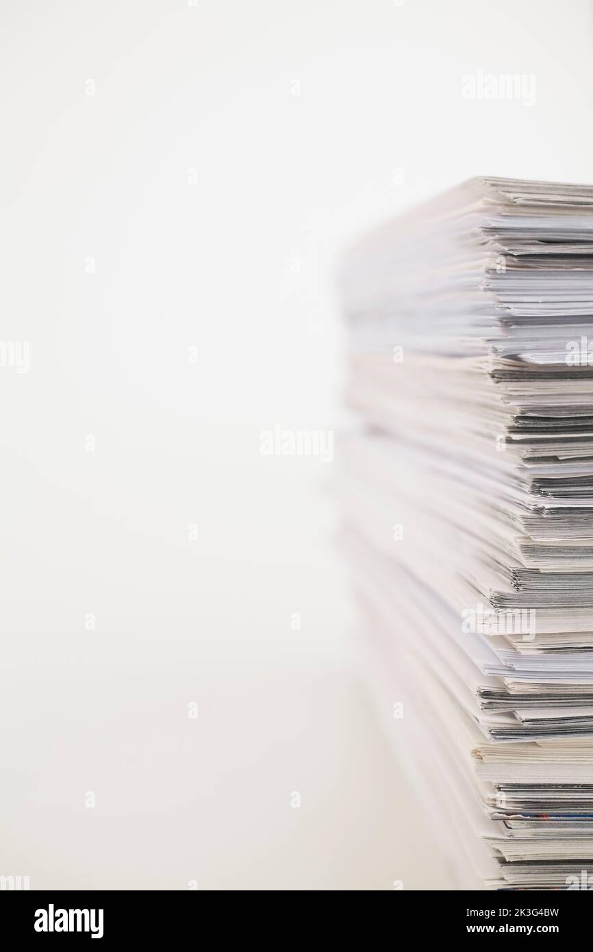 Stacked white paper sheet office documents on white background Stock ...