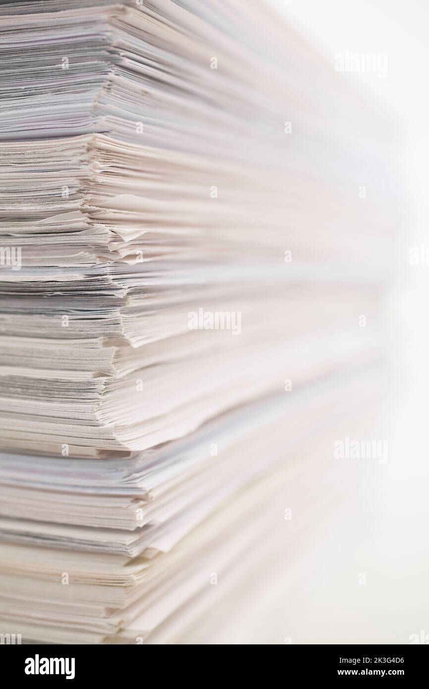Stacked white paper sheet office documents on white background Stock ...