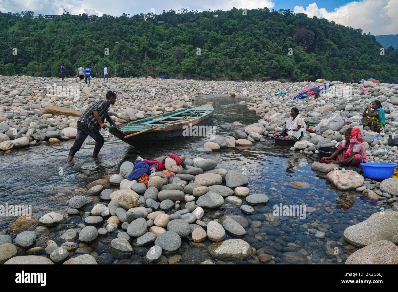Sylhet, Bangladesh. 26th Sep, 2022. The sailor's boat is stuck in the ...
