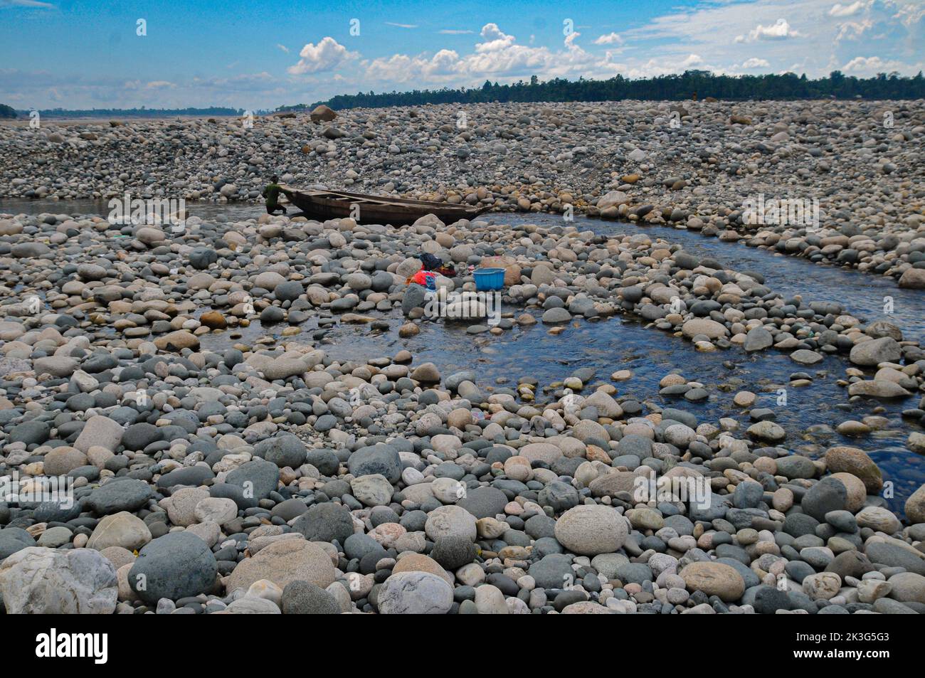 Sylhet, Bangladesh. 26th Sep, 2022. The sailor's boat is stuck in the ...