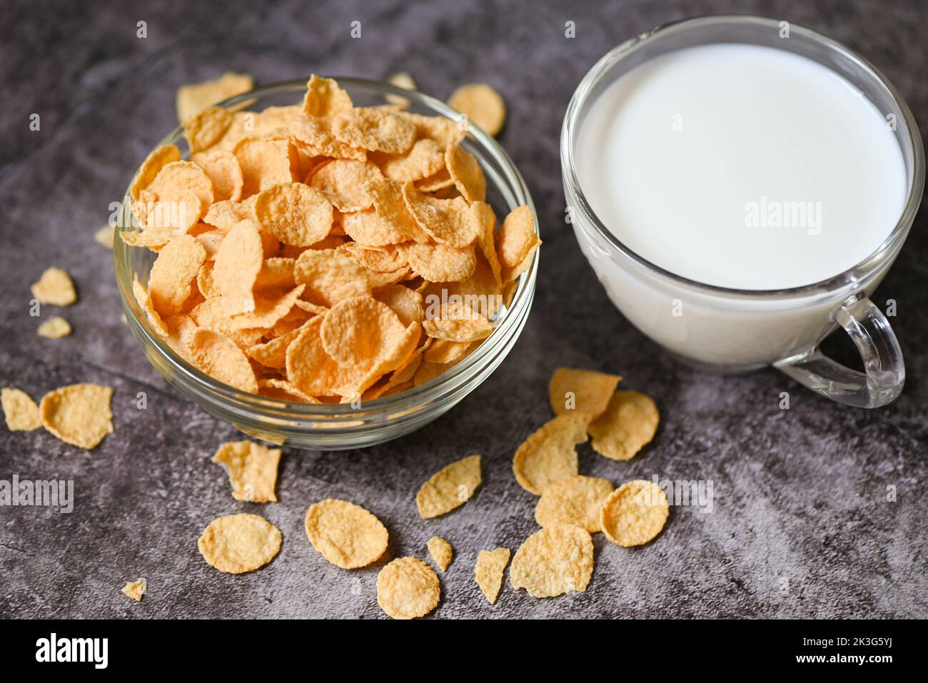 cornflakes bowl breakfast food and snack for healthy food concept ...