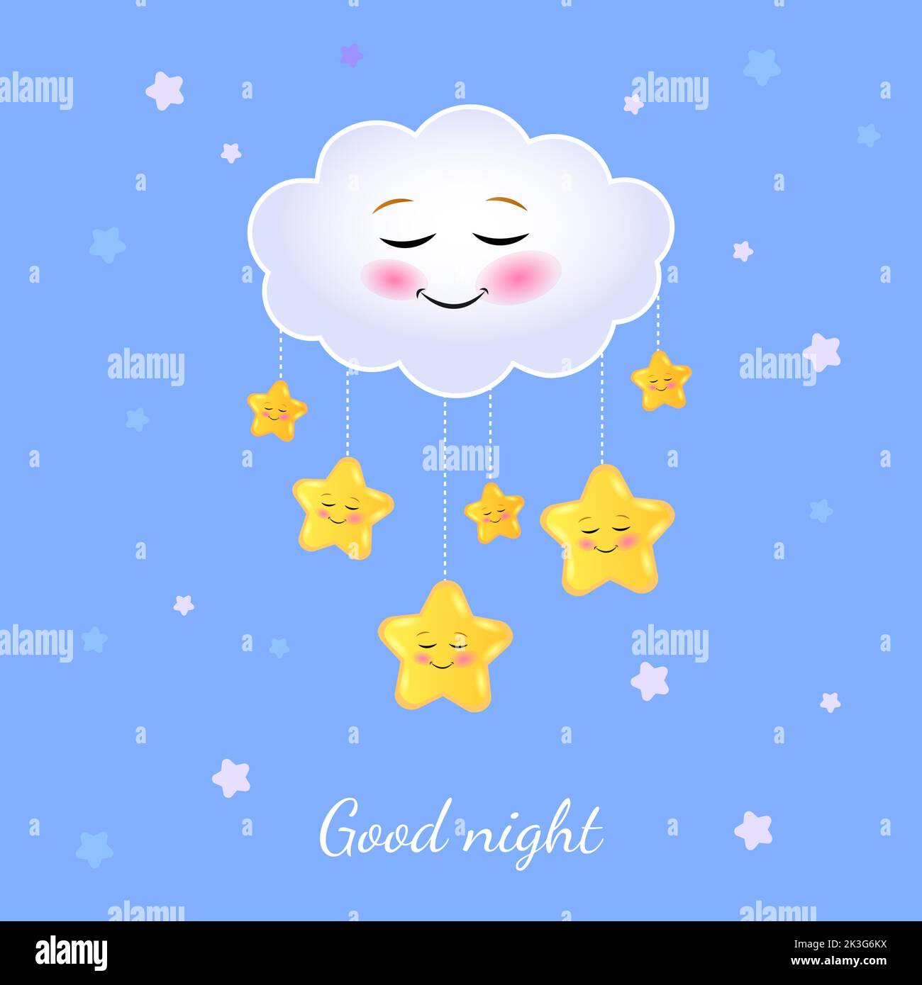 Good night card with the cute sleeping cloud and stars. Good night kids ...