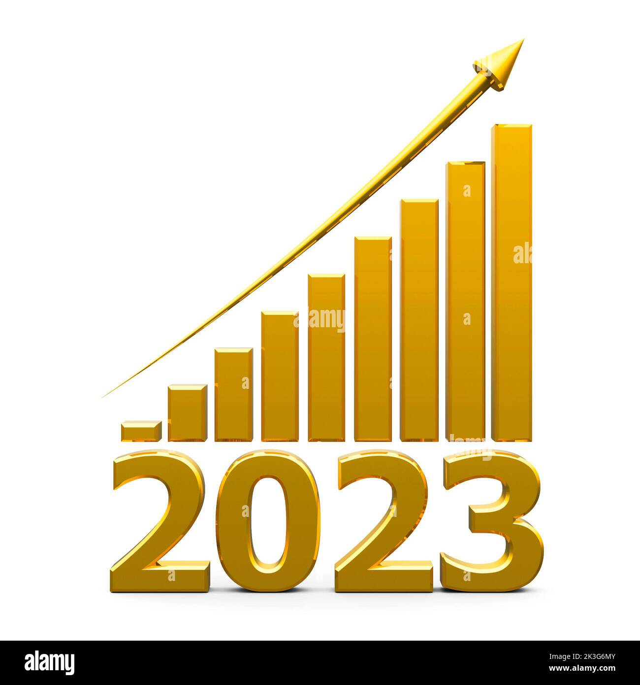 Gold business graph with gold arrow up represents the growth in 2023 ...