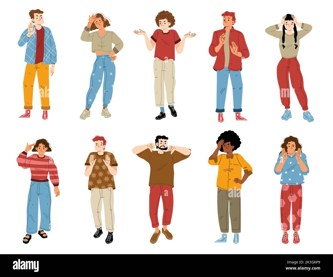 People with negative emotions and gestures of stop, rejection, denial ...