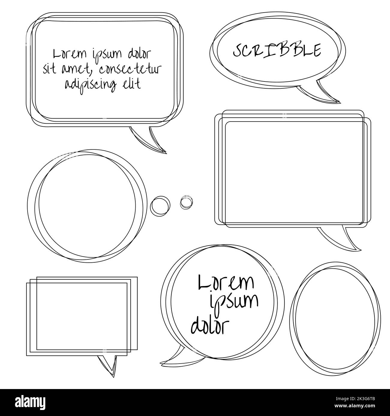 Collection of scribbled comic speech bubbles with hand drawn style ...
