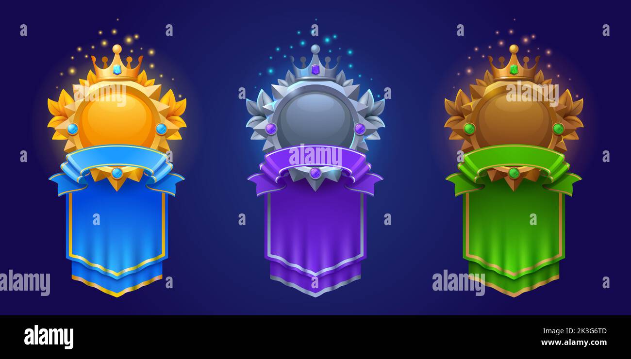Game frames for avatar or level rate. Empty gold, silver and bronze ...