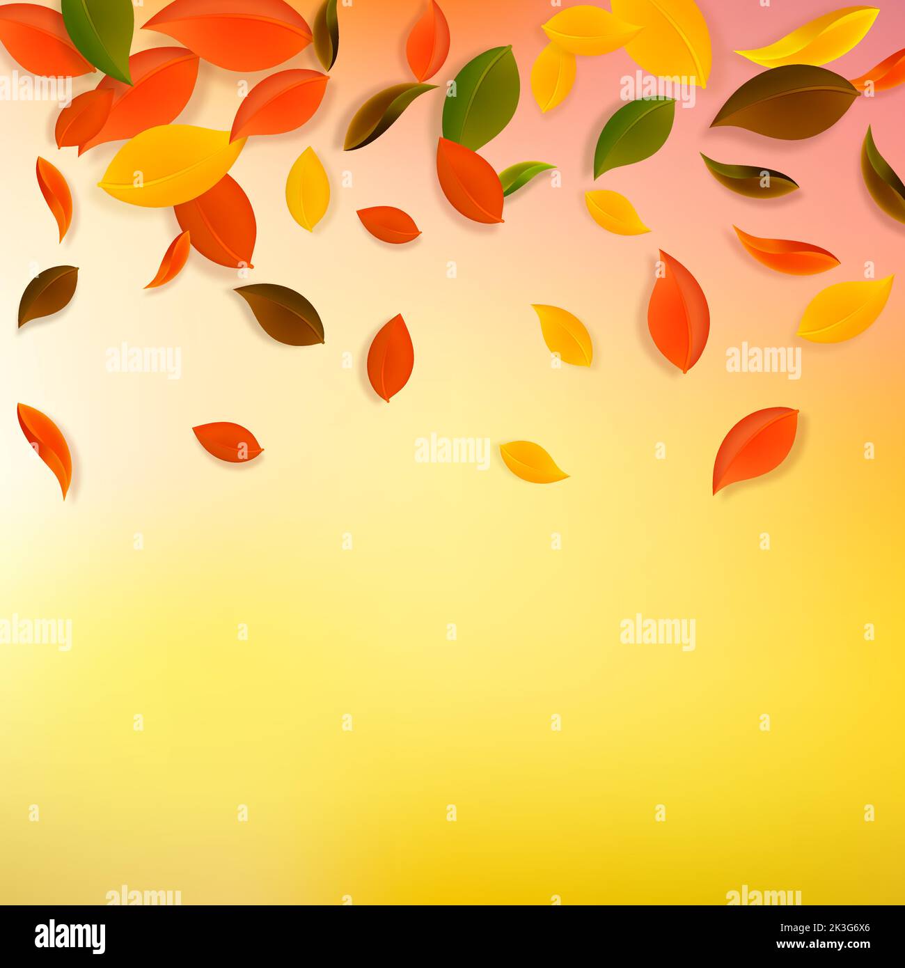 Falling autumn leaves. Red, yellow, green, brown chaotic leaves flying ...