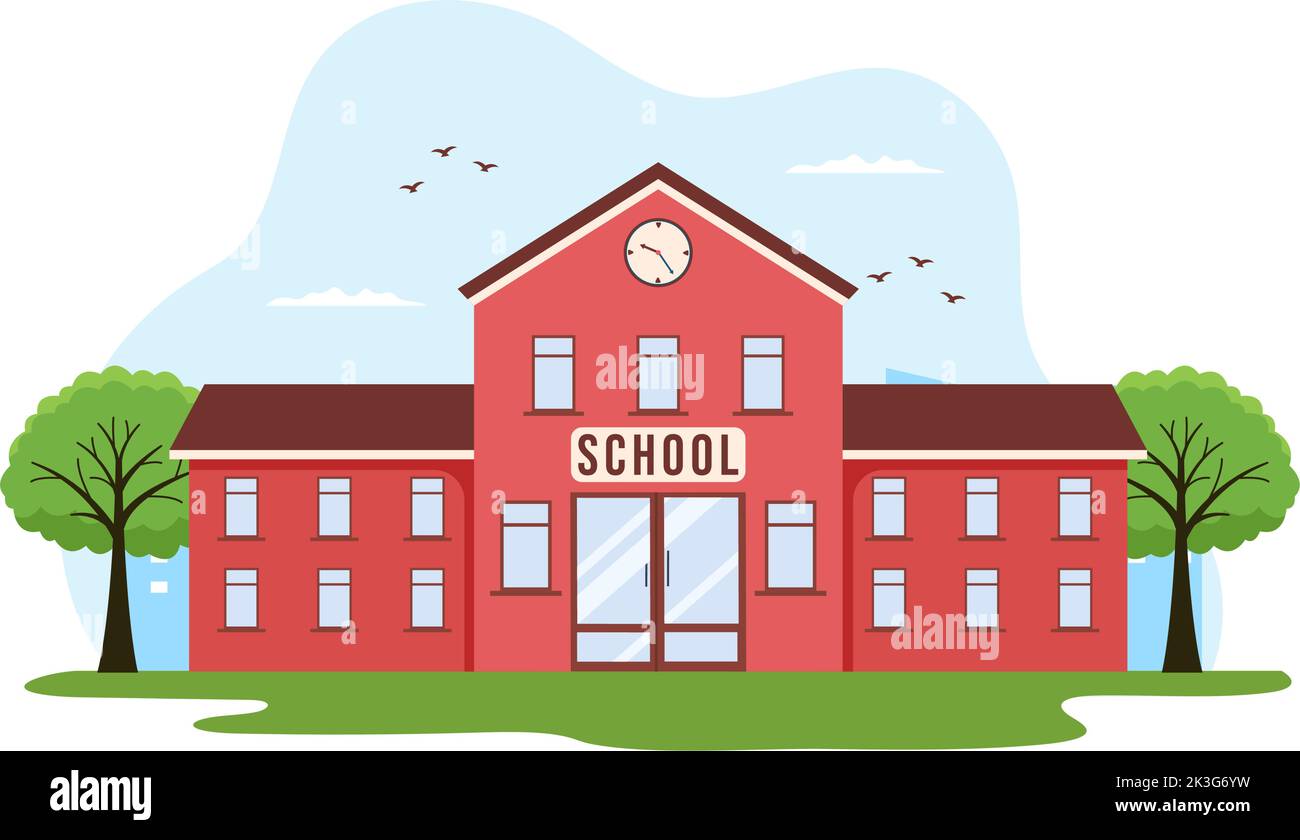 Primary School with Building Structure and Eksterior in Template Hand ...