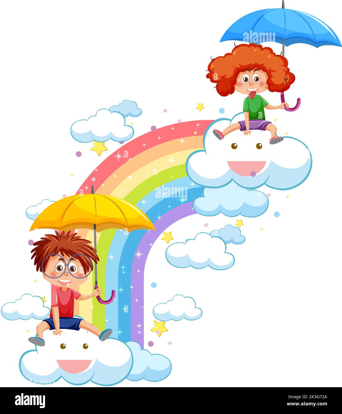 Happy children with rainbow illustration Stock Vector Image & Art - Alamy