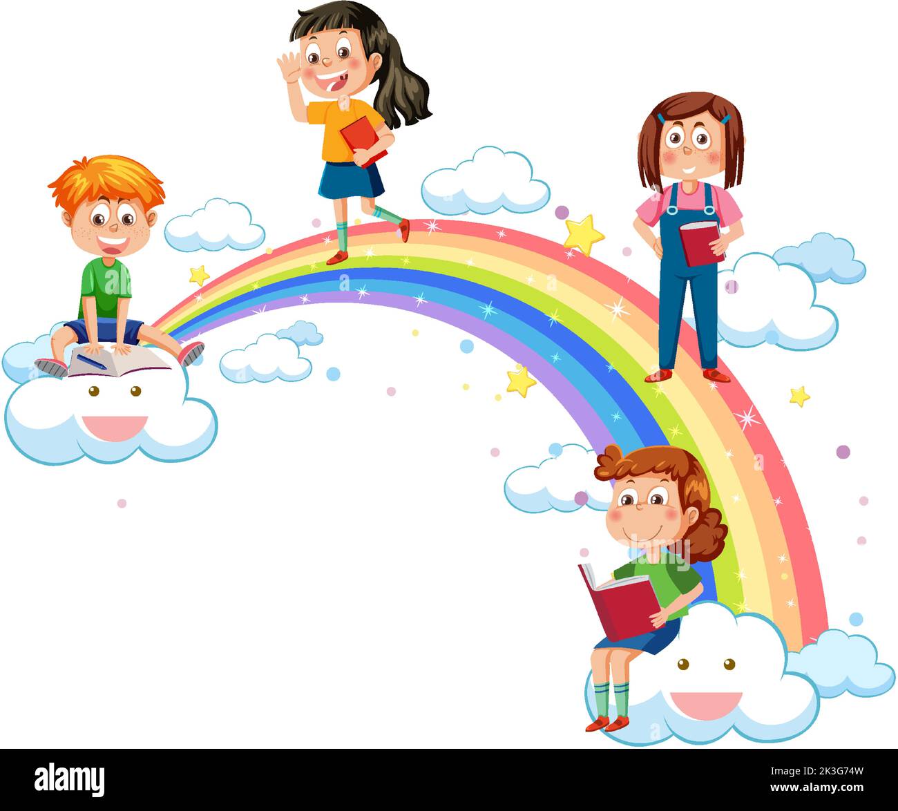 Happy children with rainbow illustration Stock Vector Image & Art - Alamy