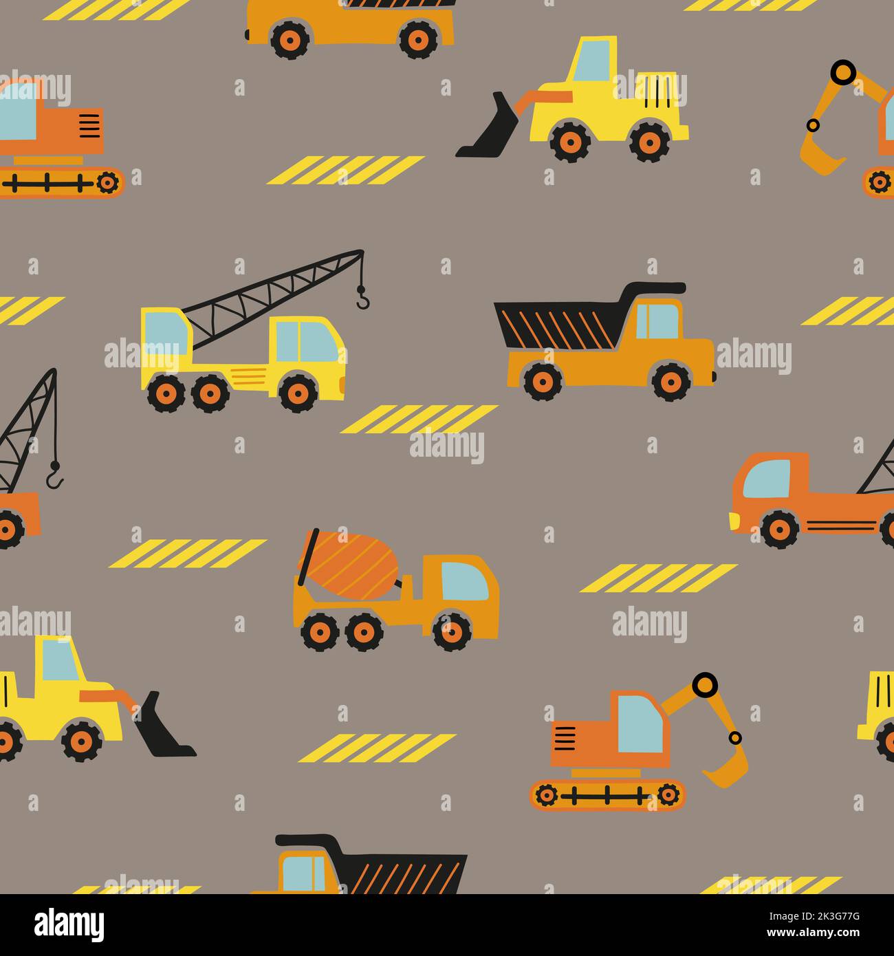 Seamless transport pattern with construction trucks for kids. Textile ...