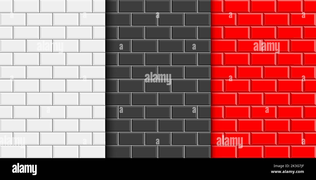 Set of white, black and red subway wall textures. Ceramic tile or stone ...
