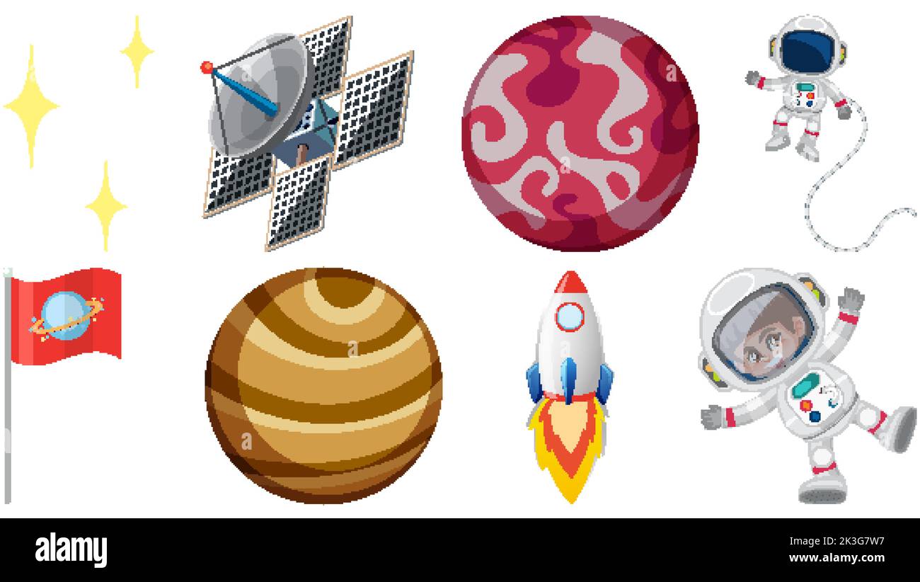 Set of space cartoon characters and objects illustration Stock Vector ...