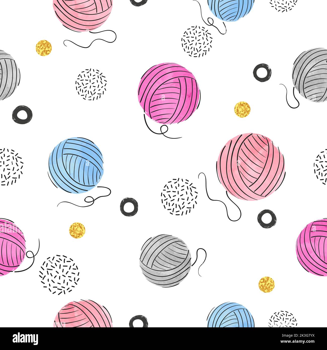 Seamless knitting pattern with colorful balls of yarn Stock Vector ...