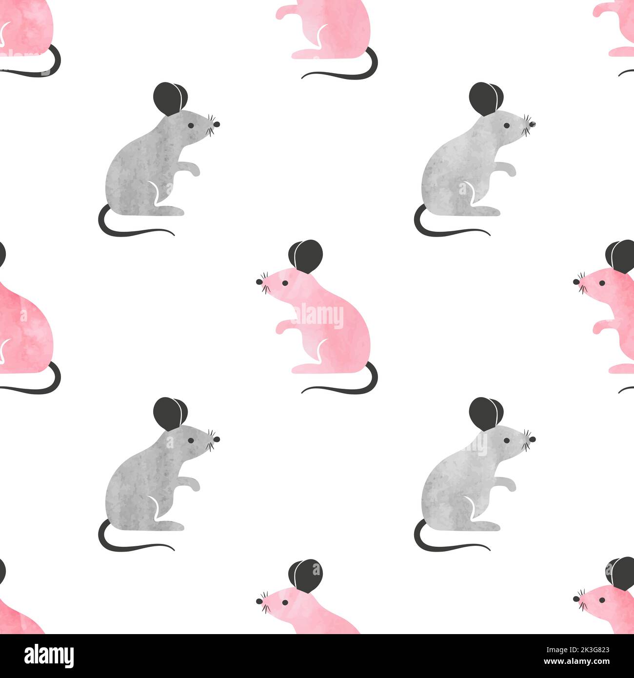 Seamless pink and grey cute mouse pattern. Vector background with ...
