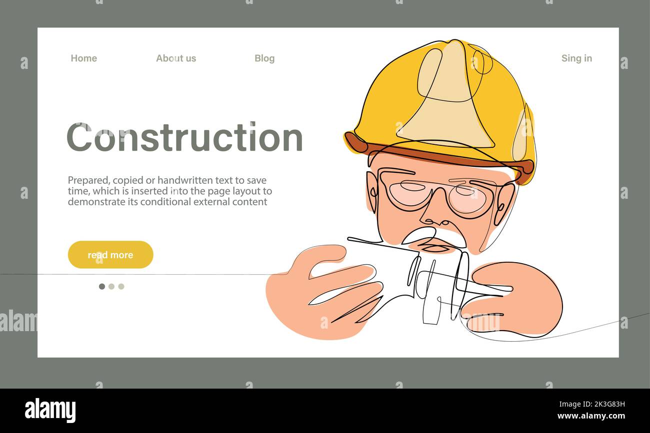 Vector landing page of architecture works with protective face masks ...