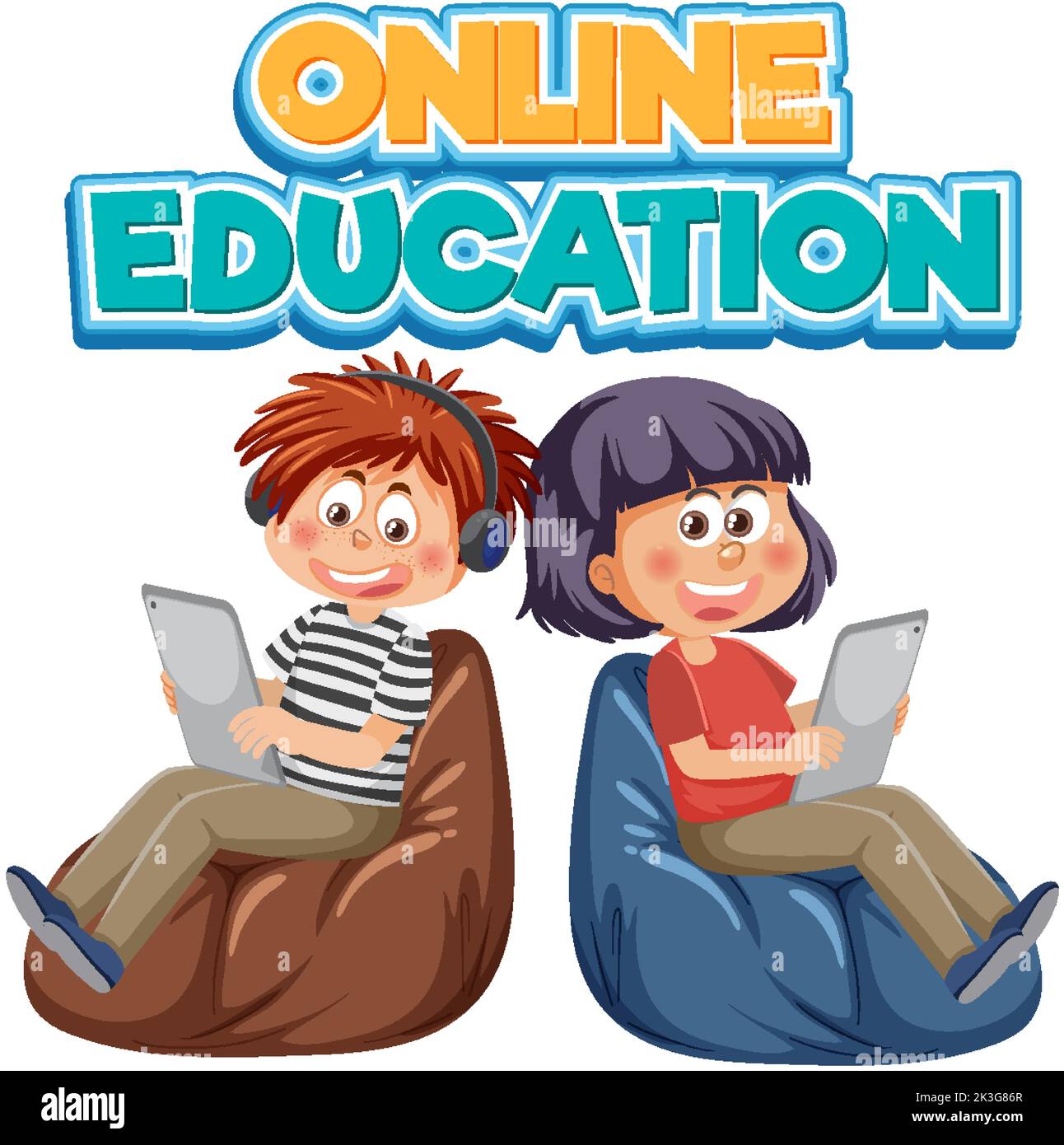 Online education with cartoon character illustration Stock Vector Image ...