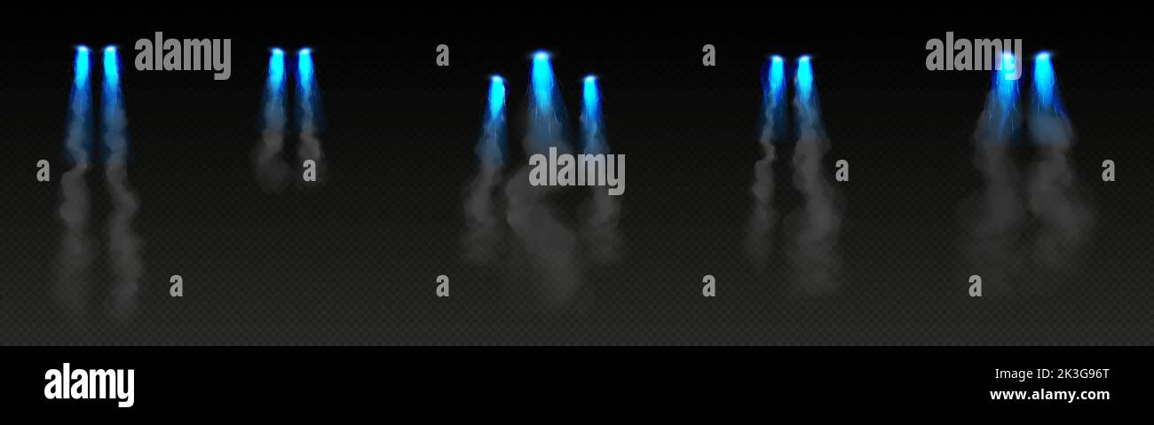 Blue fire trails of jet or rocket flight isolated on transparent ...