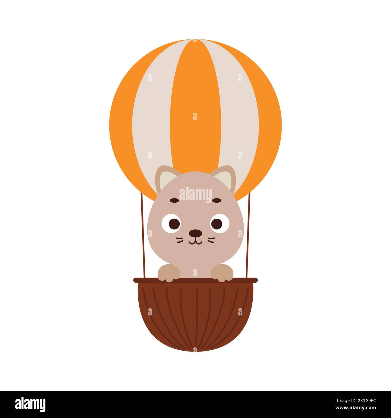 Cute little cat flying on hot air balloon. Cartoon animal character for ...