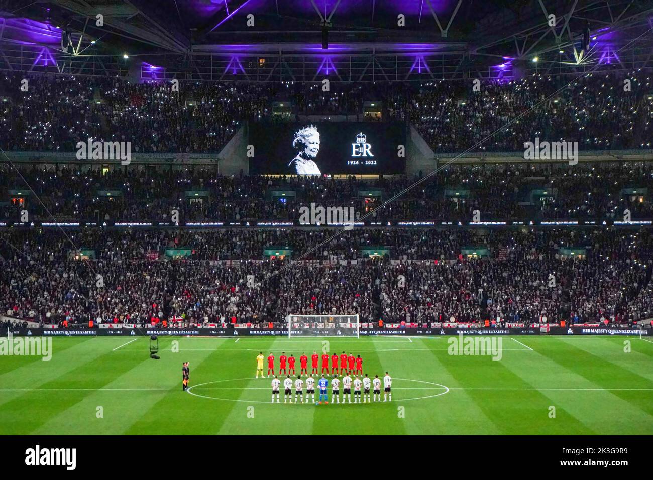 London, UK. 27th Sep, 2022. England and Germany teams line up for a ...