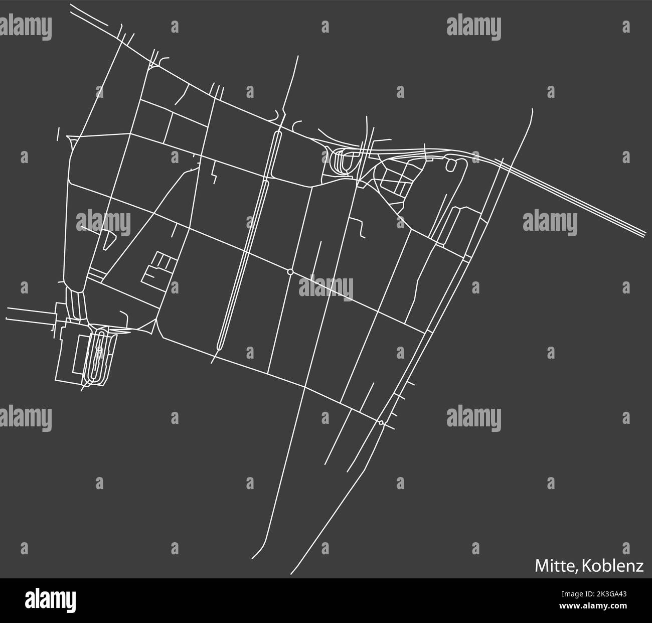 Street roads map of the MITTE DISTRICT, KOBLENZ Stock Vector Image ...