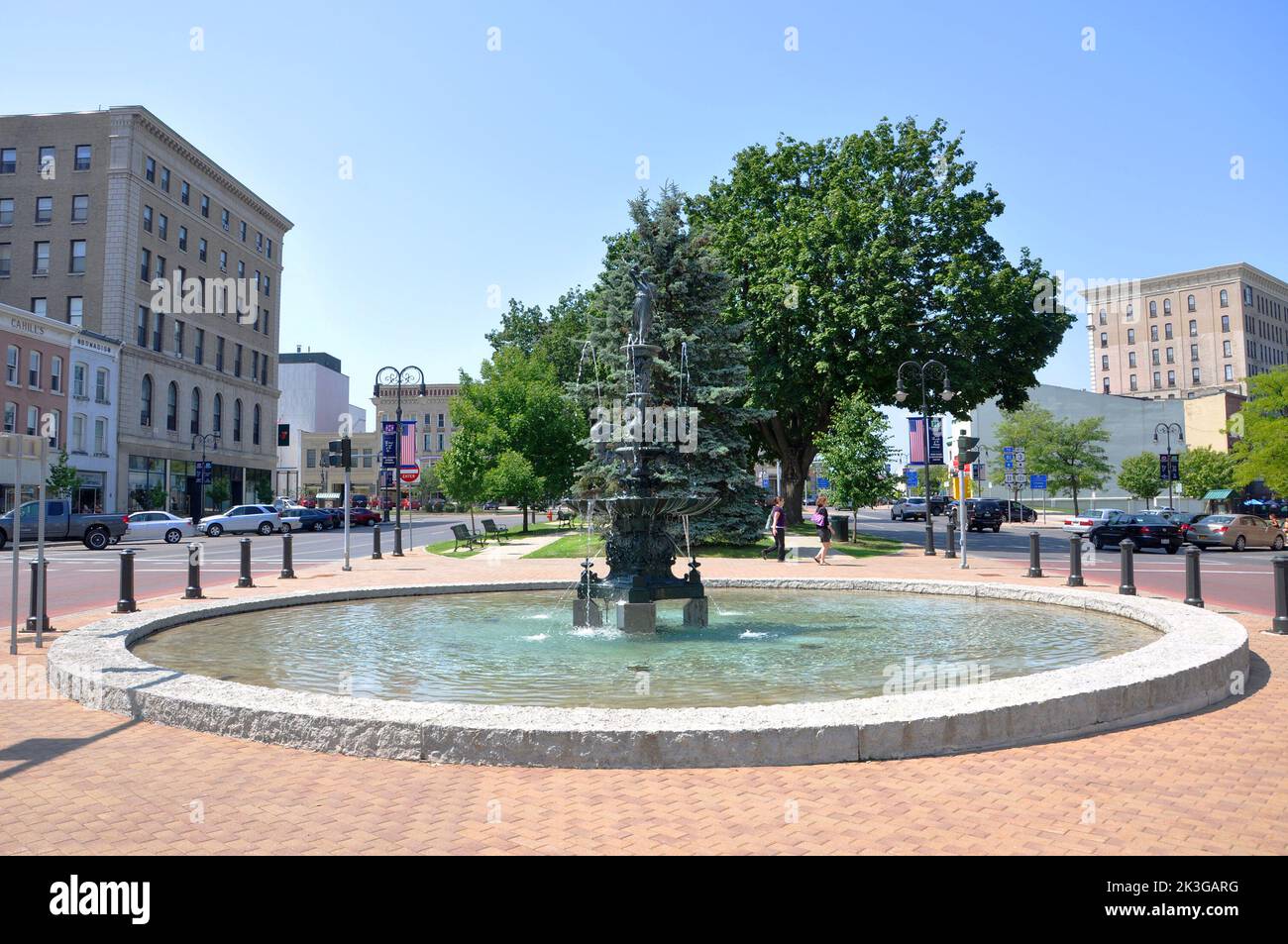Historic fountain in Public Square in downtown Watertown, Upstate New ...