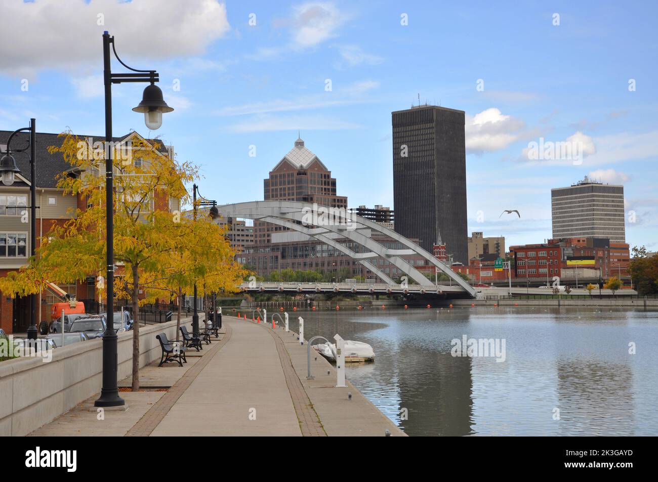 Frederick Douglass–Susan B. Anthony Memorial Bridge over Genesee River and Rochester modern city ...