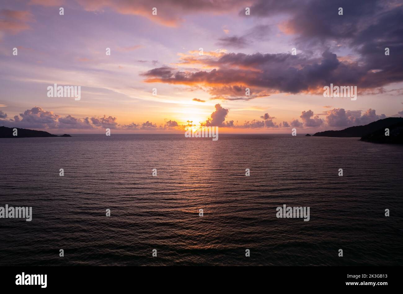 Aerial view Beautiful view sunset over sea surface beautiful wave ...