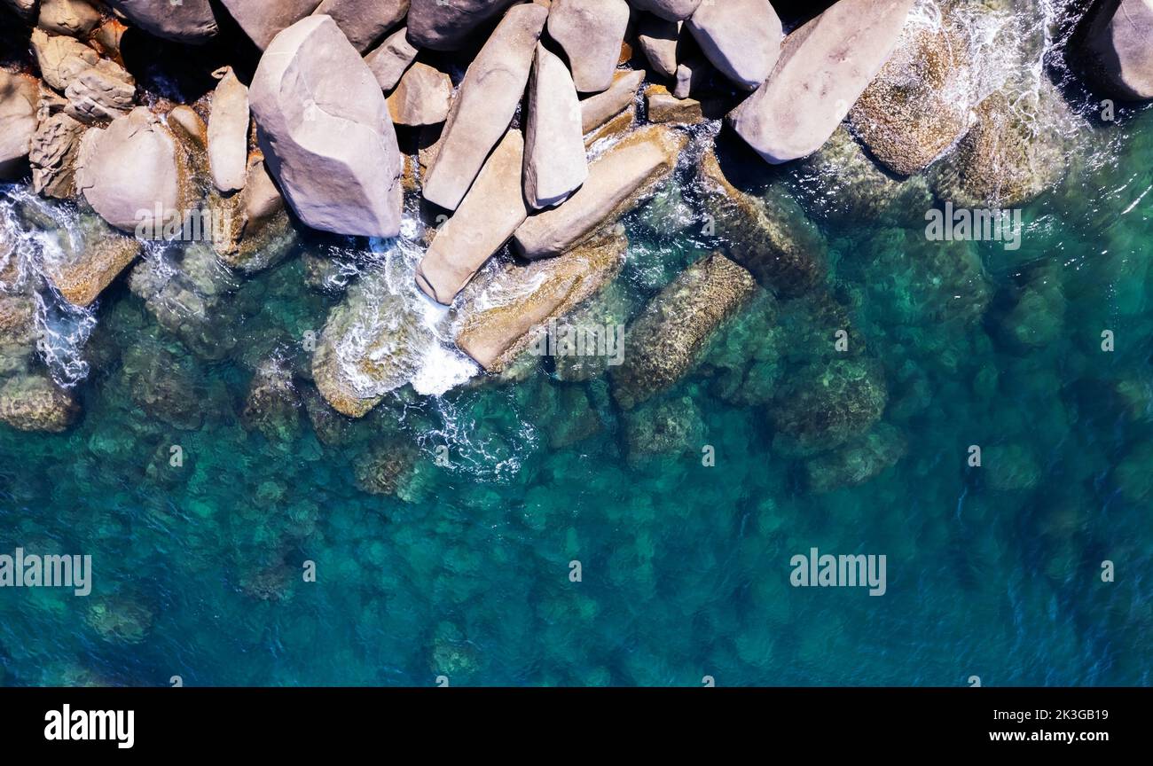 Aerial view of waves crashing on rocks,Seascape birds eye view photo ...