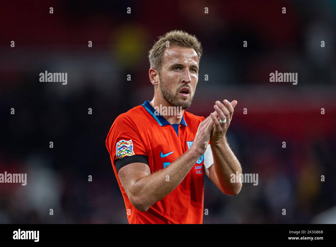 London, Britain. 26th Sep, 2022. Harry Kane of England reacts after the ...