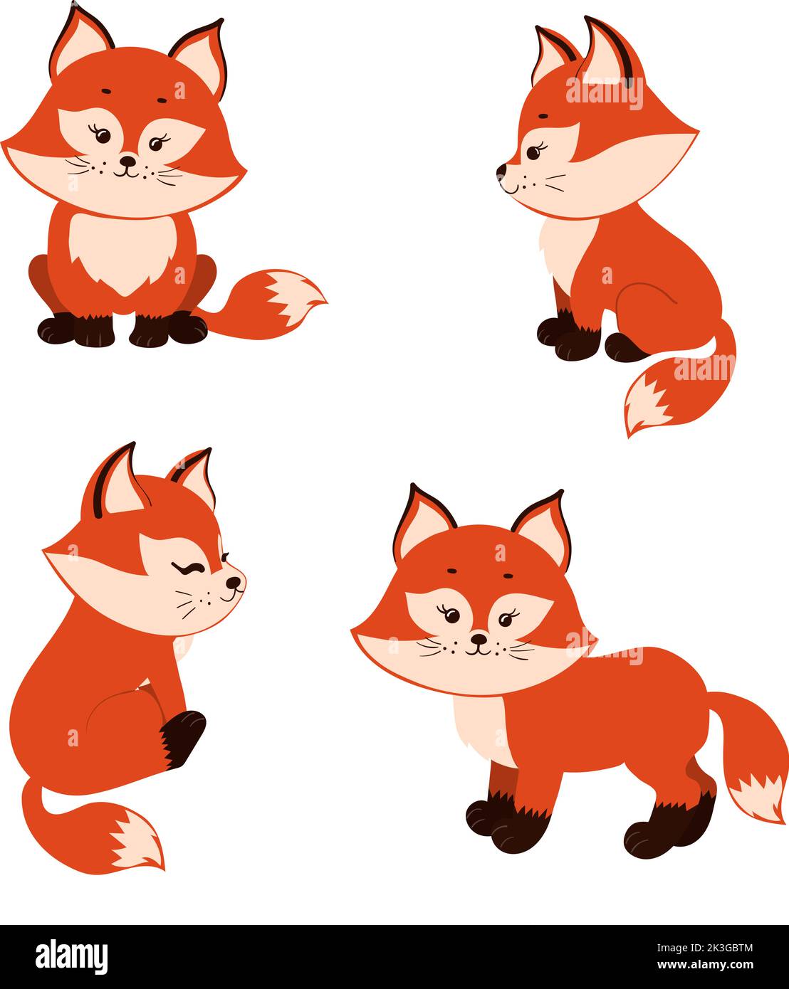 Set of cartoon foxes isolated on white background. Vector illustration ...