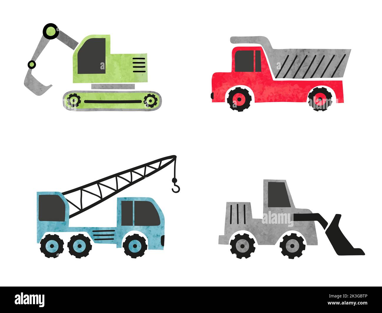 Cartoon constructions truck set. Vector watercolor transport ...