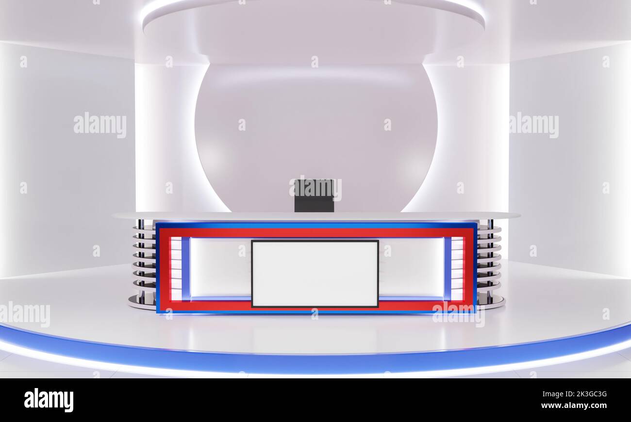 table and lcd background in a news studio room.3d rendering Stock Photo ...