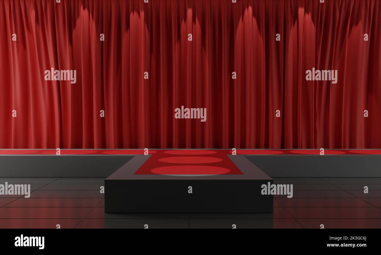 red stage with spotlight on the truss system in the hall.3d rendering ...