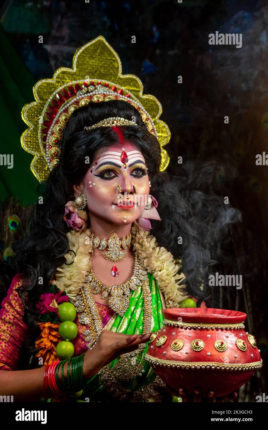 Agomoni concept photo shoot,Woman face with perfect makeup like goddess ...