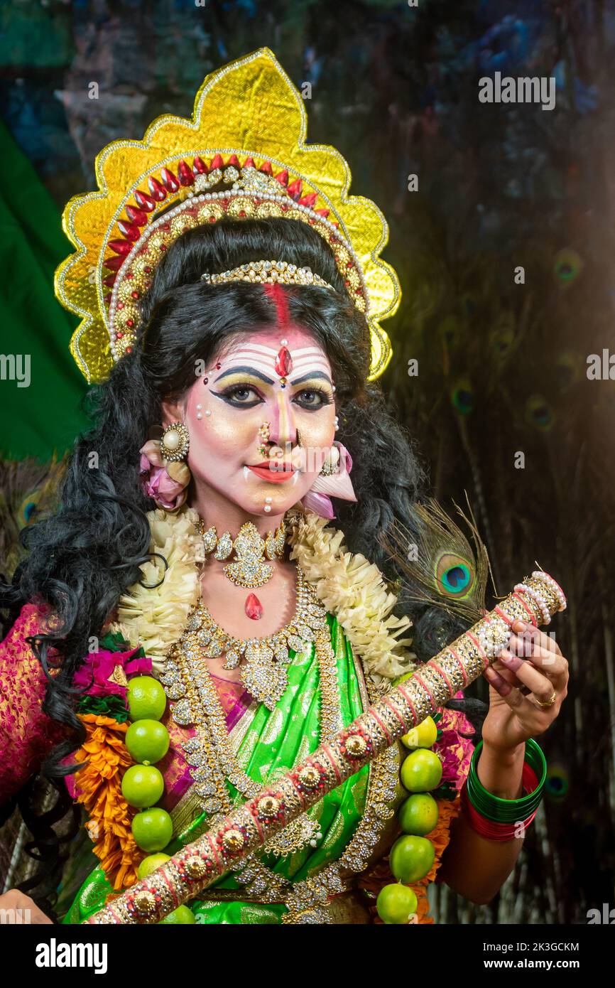 Agomoni concept photo shoot,Woman face with perfect makeup like goddess ...