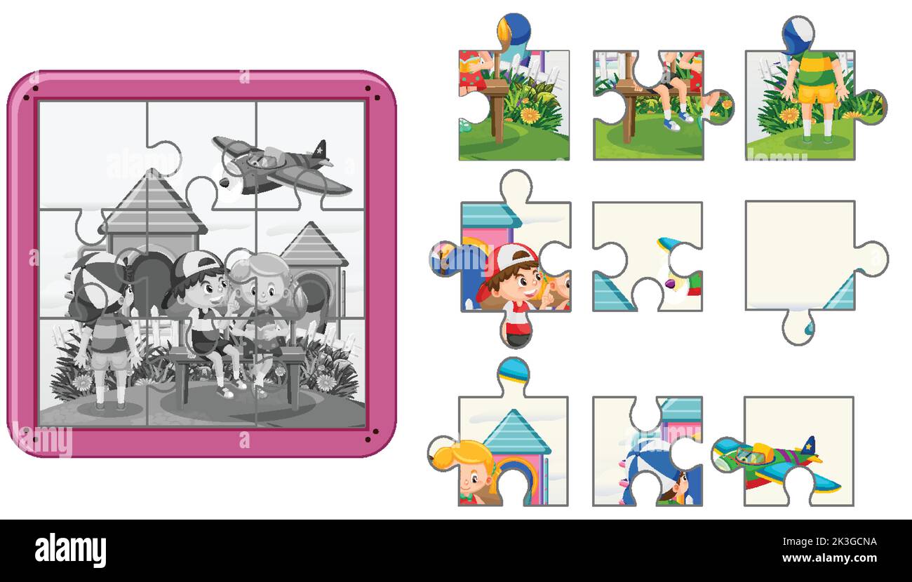 Children photo jigsaw puzzle game template illustration Stock Vector ...