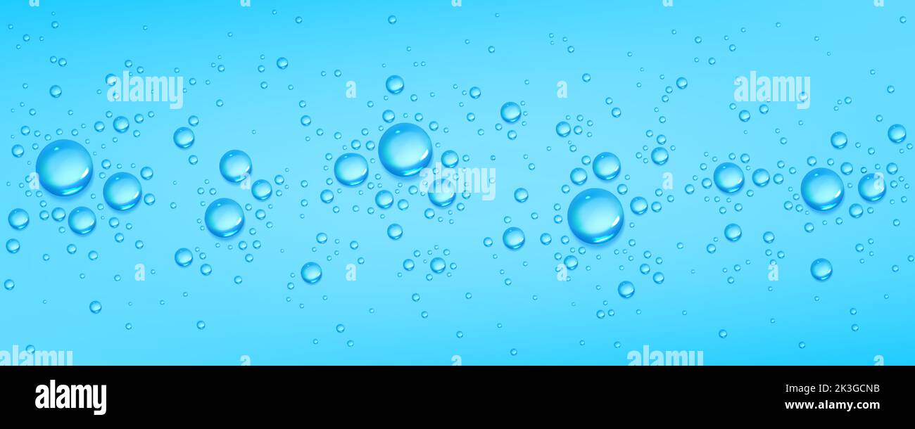 Realistic water drops on blue background. Vector illustration of clear ...