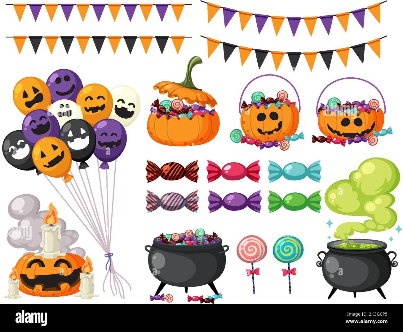 Halloween cartoon character and elements set illustration Stock Vector ...