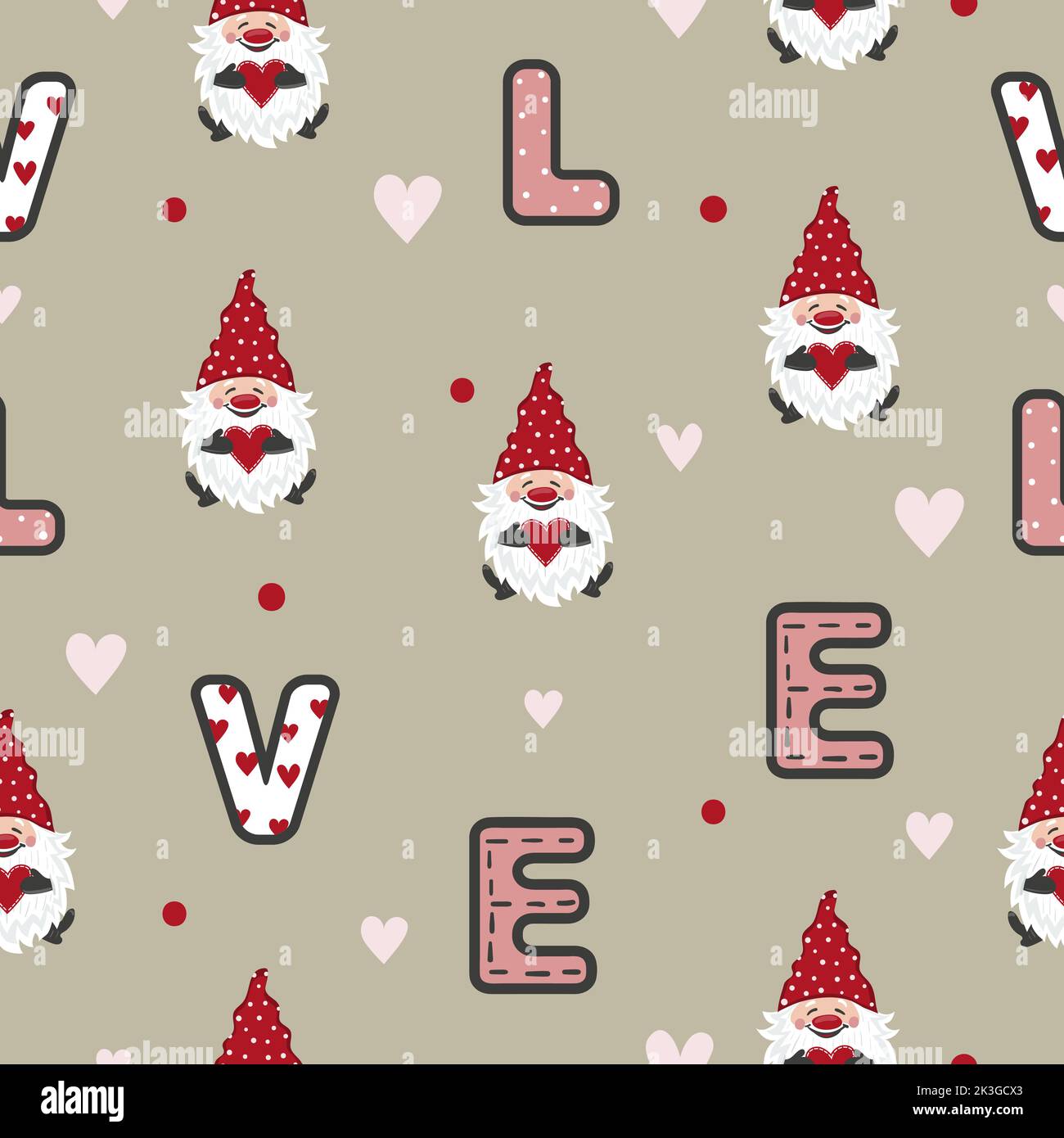 Valentines day seamless pattern with cute gnomes. Love vector ...
