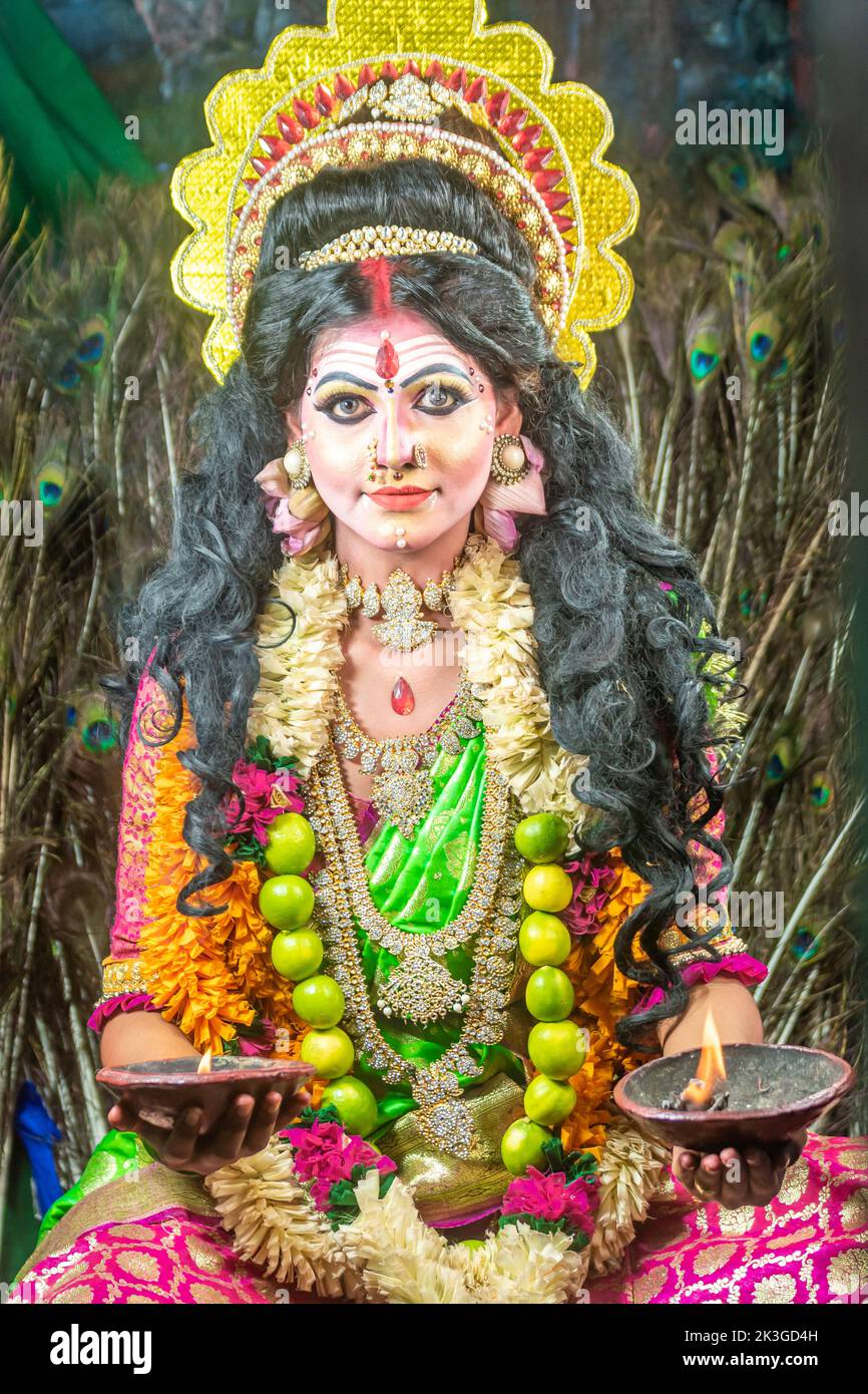 Agomoni concept photo shoot,Woman face with perfect makeup like goddess ...