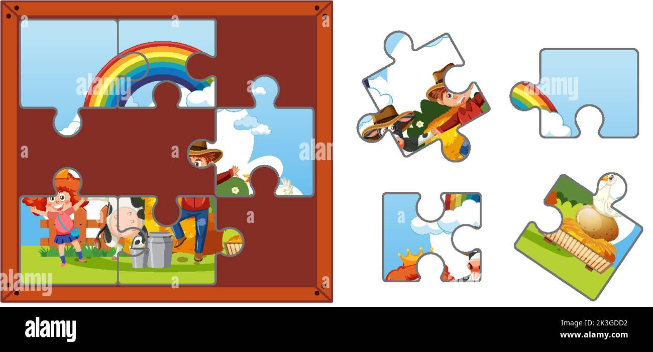 Farm characters photo puzzle game template illustration Stock Vector ...
