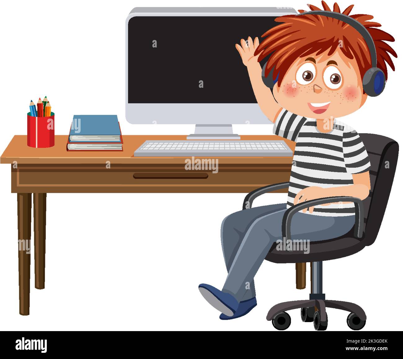 A boy sitting in front of computer illustration Stock Vector Image ...