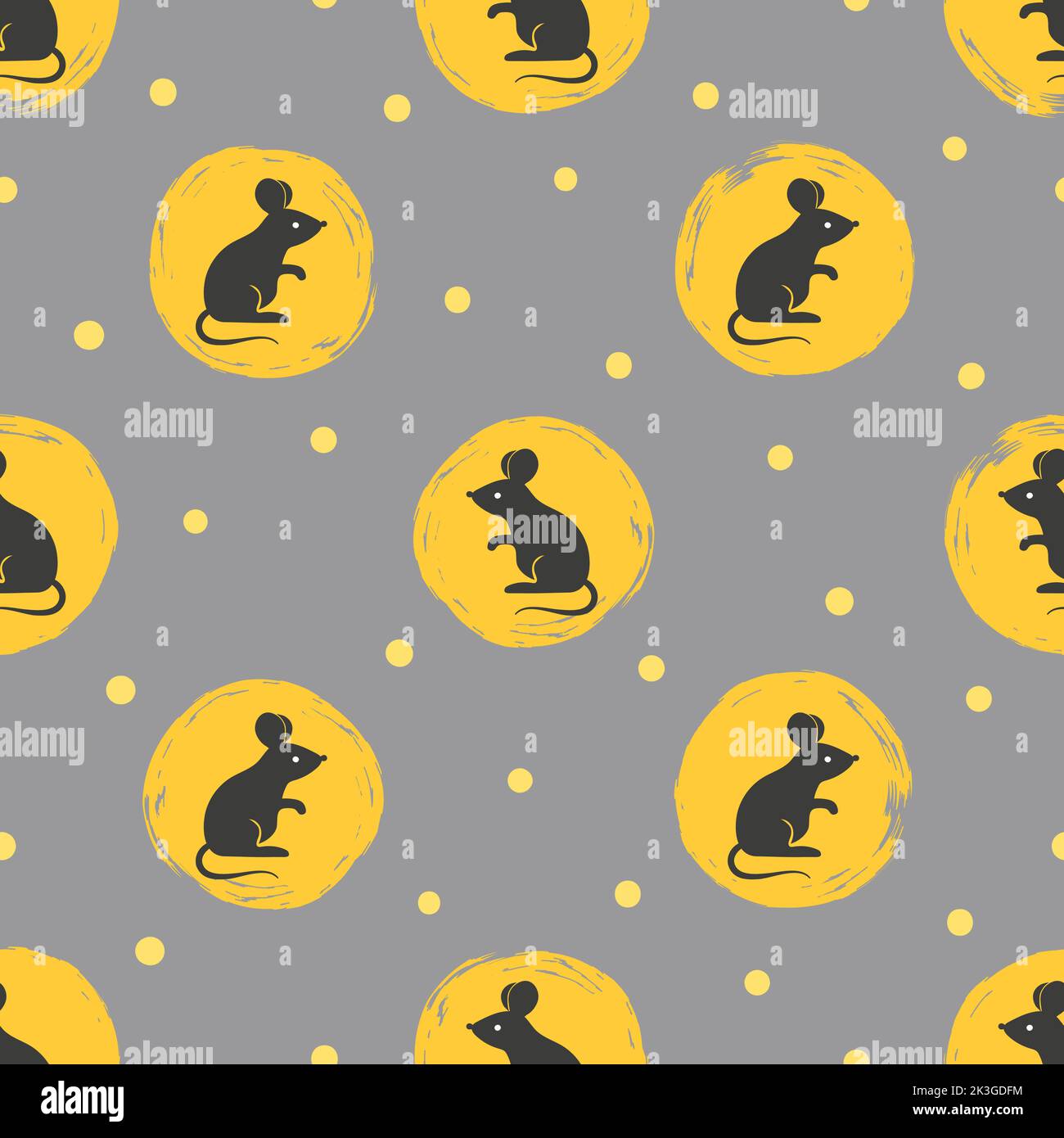Seamless pattern with gray mice. and yellow circles. Cartoon baby print ...
