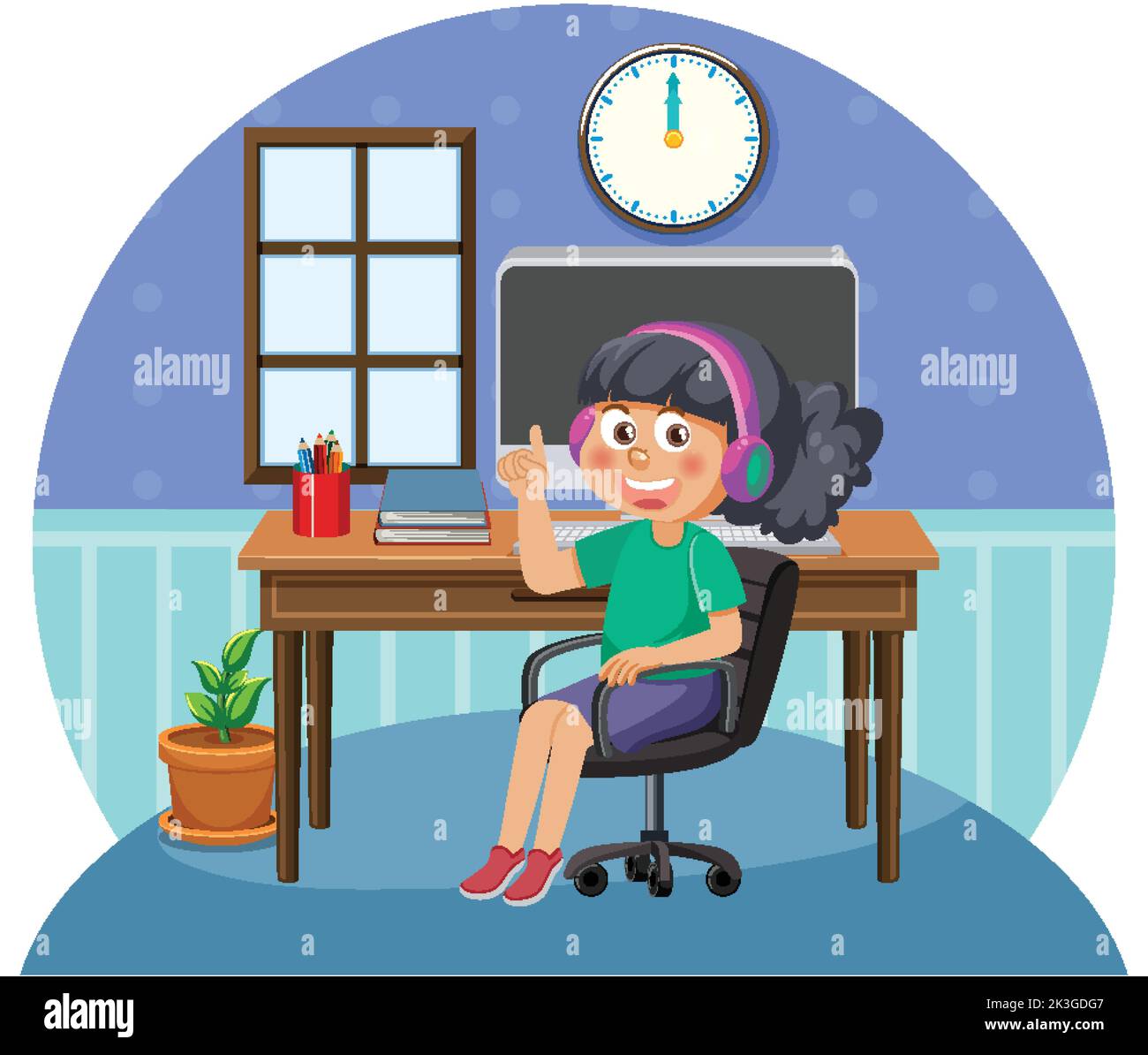A girl sitting in front of computer illustration Stock Vector Image ...