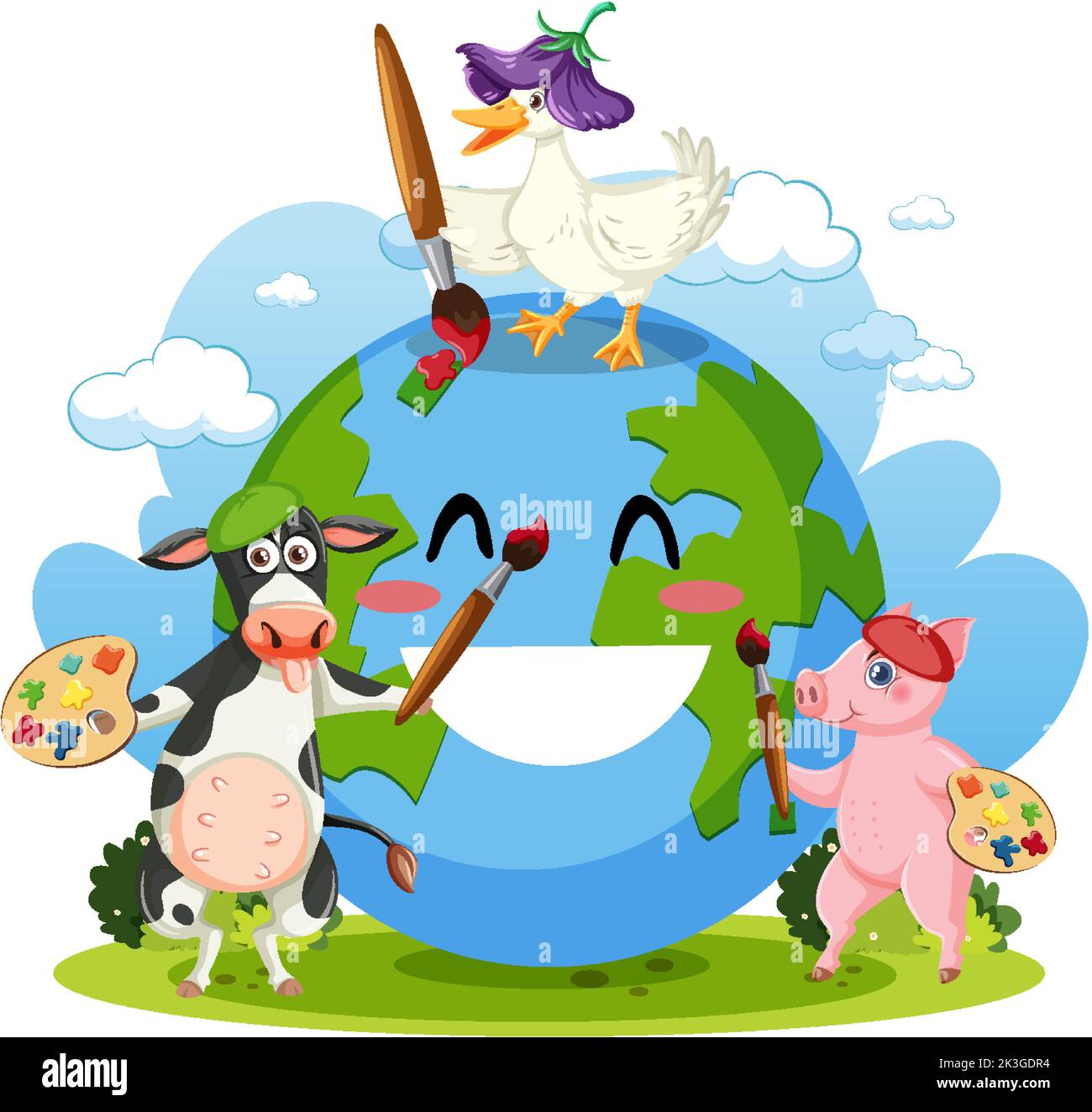 Smile earth globe with cartoon character illustration Stock Vector ...