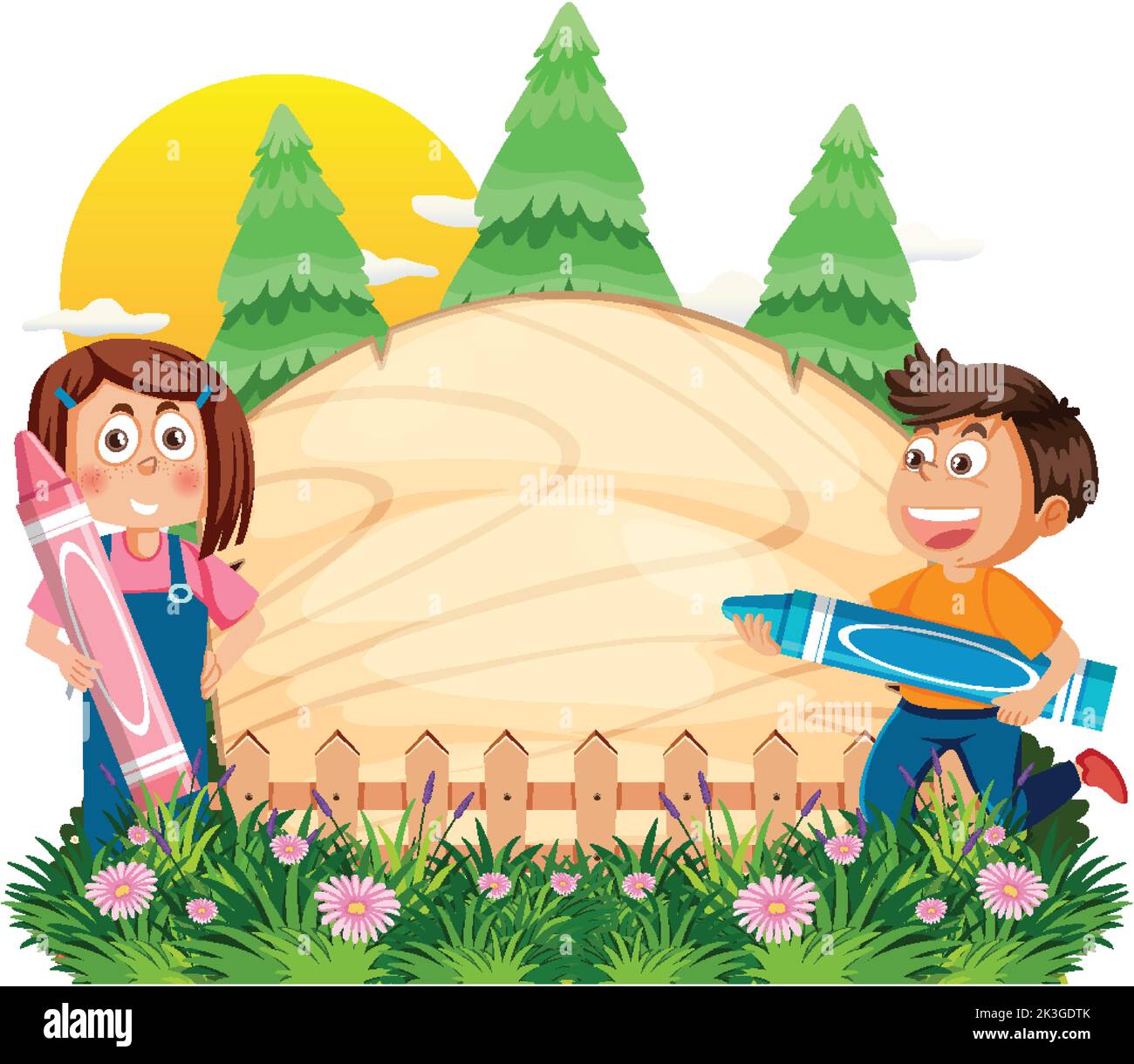 Empty board template with cartoon character illustration Stock Vector ...