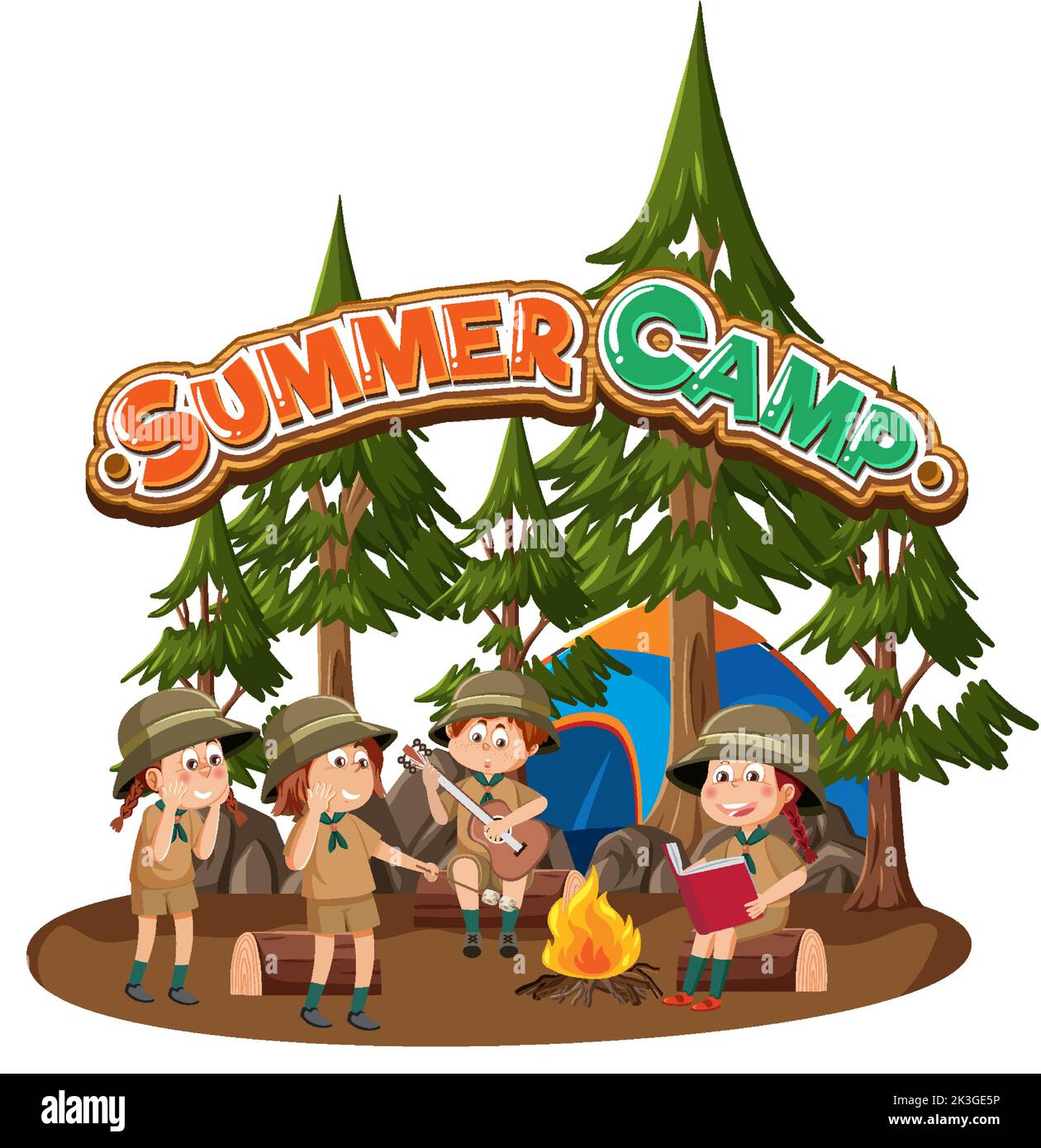 Group of children camping out illustration Stock Vector Image & Art - Alamy