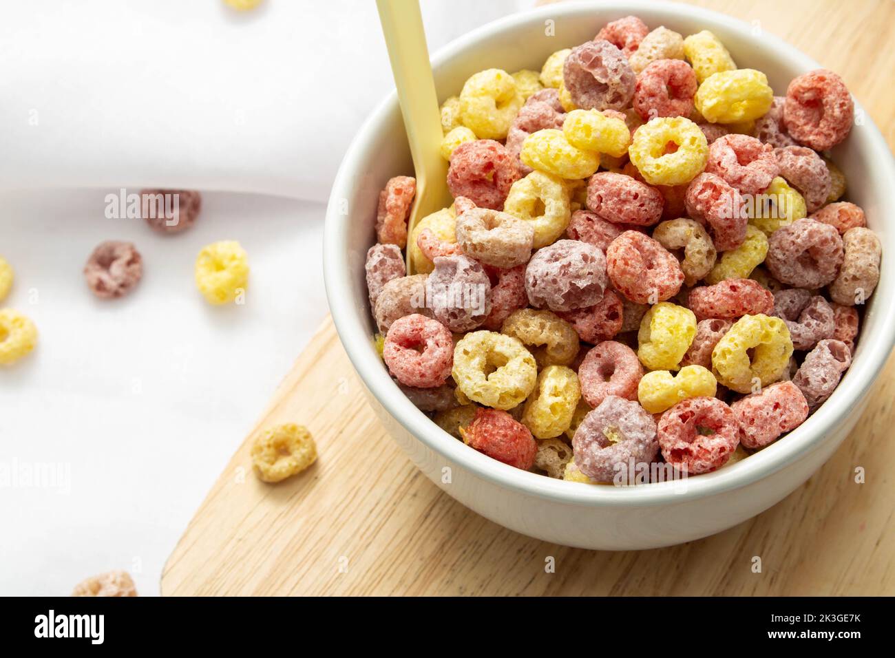 Healthy food concept, Colorful ring cereals in bowl on saucer wooden ...